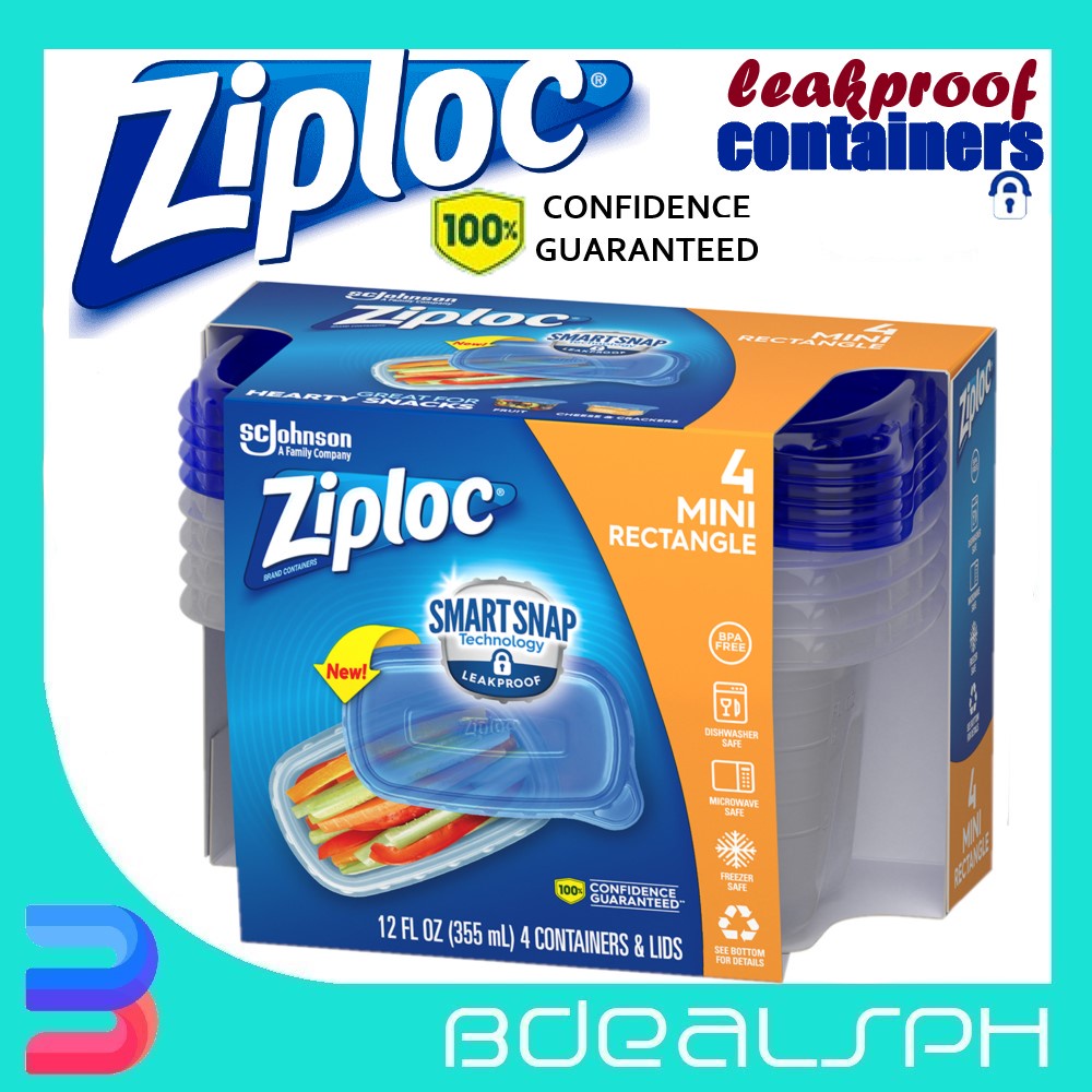 Ziploc Mini Rectangle Food Container With Smart Snap Seal Technology Set (355ml) | Shopee ...