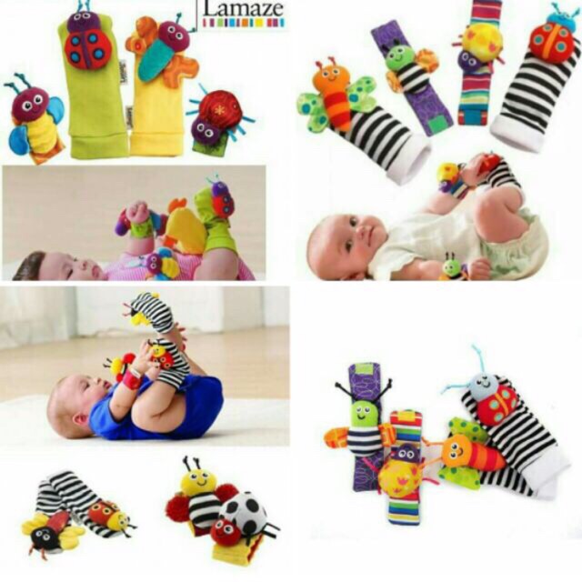 Lamaze BEE & BEETLE Garden Bug Wrist Rattle Foot Finder baby infant ...