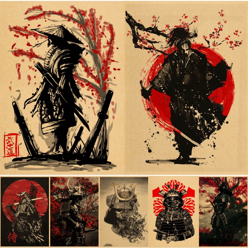 Japanese Samurai Posters Kawaii Kraft Paper Vintage Cartoon Wall ...