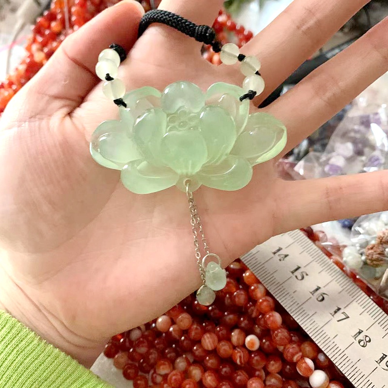 Ice Jade Color Lotus Flower Pendant Necklace Rope Chain Acrylic Jewelry ...