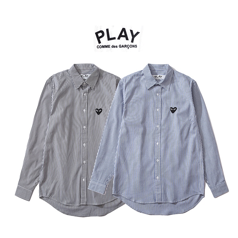 [Ready Stock] CDG PLAY Red Heart Embroidery Stripe Shirt Long Sleeve ...