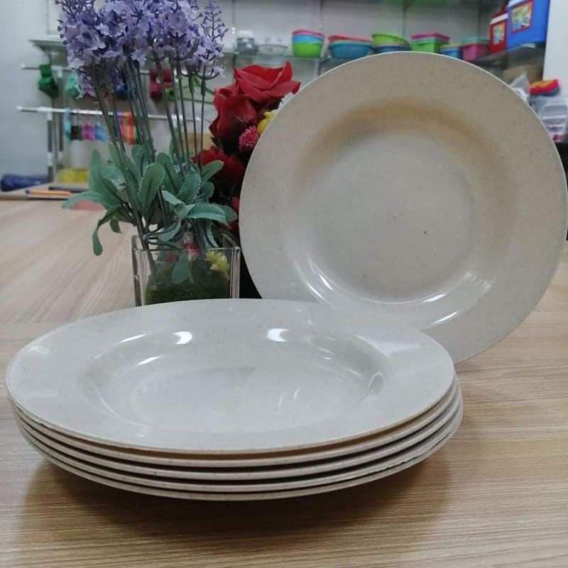 6 pcs. Reusable Round Plastic Plate (Dinner Plate) Marble Design PLATO ...