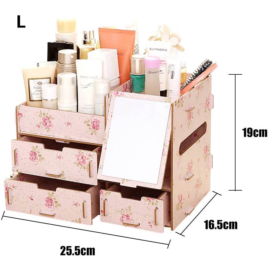 Multifunctional Desktop Storage Box Wooden Makeup Organizer Case with ...