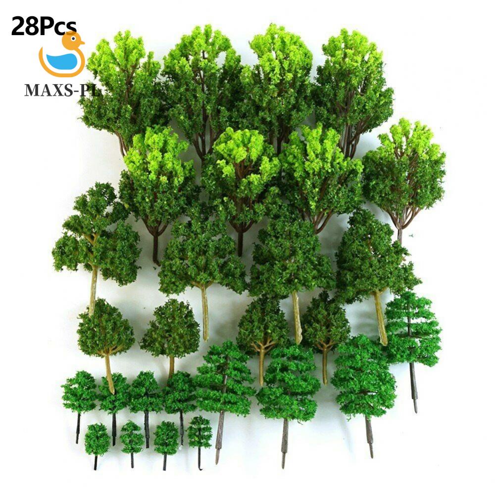 28Pcs Mixed Model Trees Set Green Artificial Tree Train Railroad ...