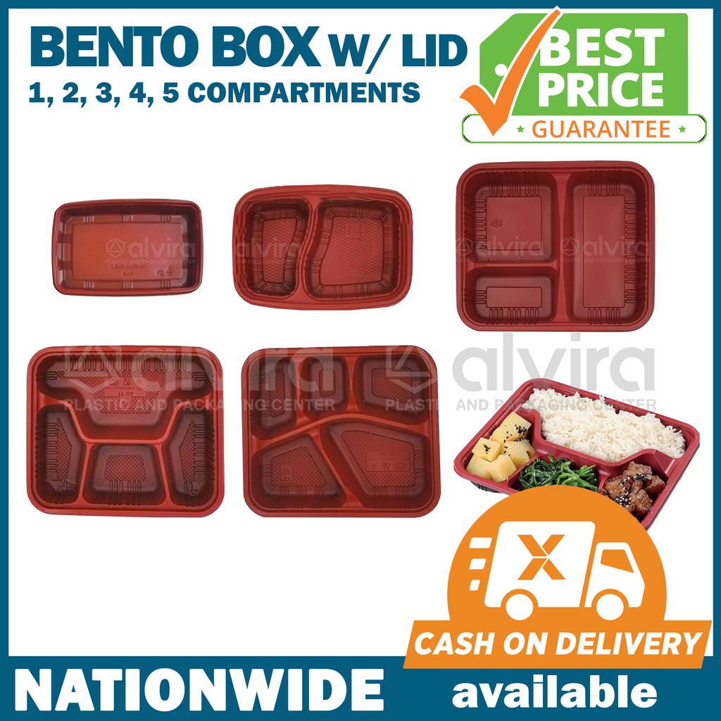 50pcs Microwavable Bento Meal Box with Lid 1, 2, 3, 4, 5 Compartment ...