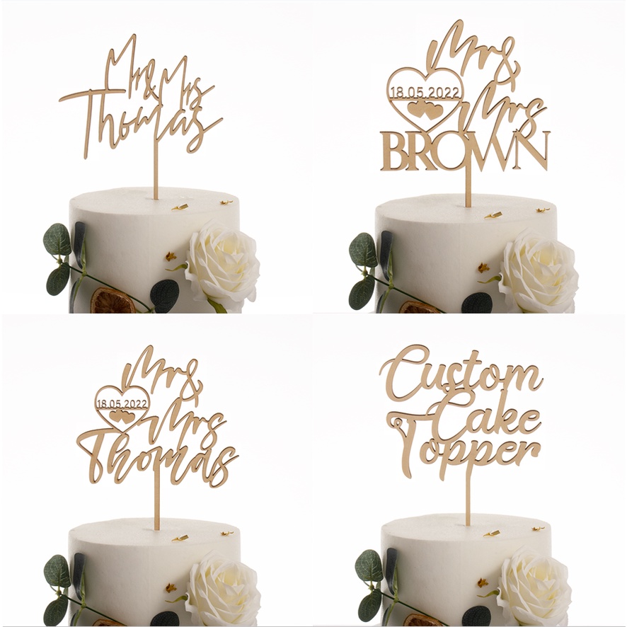Personalized Wood Wedding Cake Toppers Mrandmrs Custom Name And Age Happy