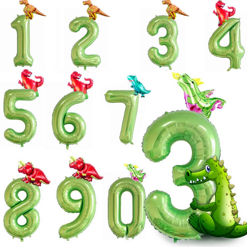 Dinosaur theme 40inch Green Number Balloons Roar Dinosaur Party ...