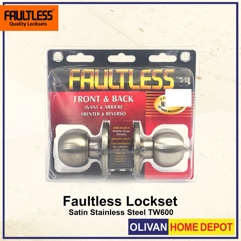 FAULTLESS Entrance and Privacy Tubular Lockset TW600/800 Satin ...