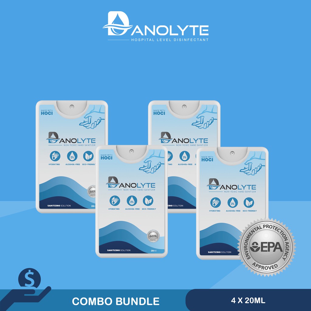 4 Packs of 20ml Danolyte® BUNDLE Non-toxic Hand Sanitizer 200PPM, 100% Organic {Refillable ...