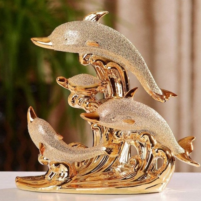 Flash Gold Dolphin Statue Dolphin Decor for Home Ceramics Dolphin ...