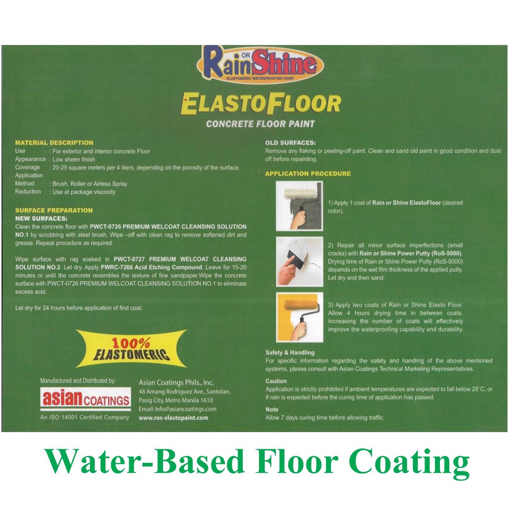 Rain or Shine ElastoFloor Waterbased Concrete Floor Paint Gallon Size/4 ...
