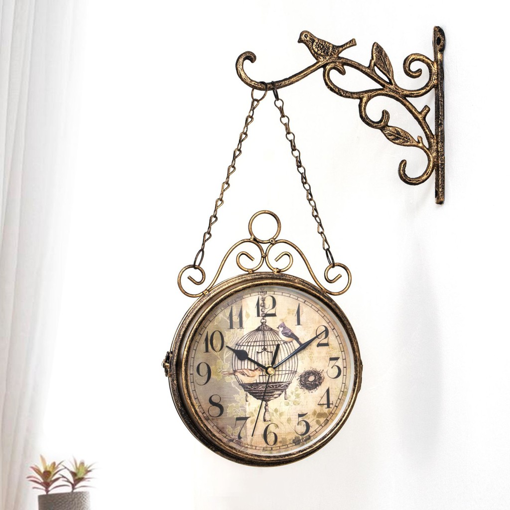 Double Sided Wall Clocks, Battery Powered Metal Vintage Clock Circle ...