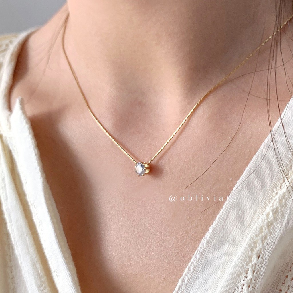 Simple Daily Diamond Zircon Pendant Necklace 18K Gold Plated Stainless ...