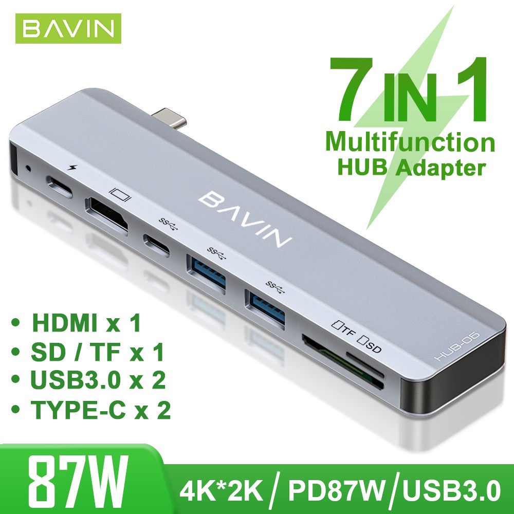IMAX BAVIN I6 7 in 1 Converter PD 87W Type-C HUB Adapter w/ Dual USB 3. ...