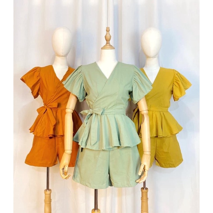 MAUREEN PEPLUM TOP + SHORT COORDS | Shopee Philippines