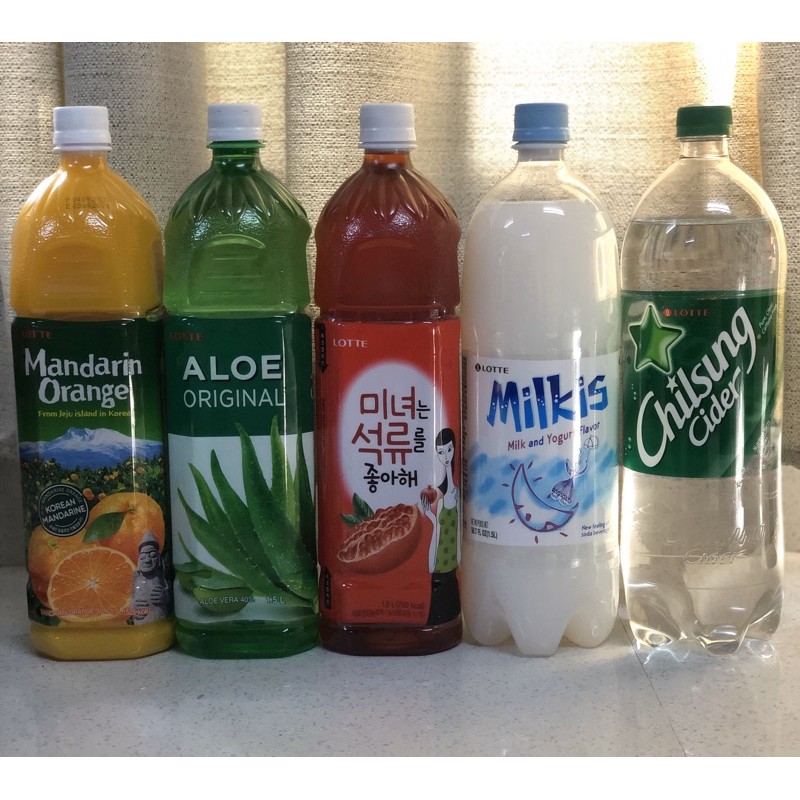 Lotte Juice Drinks from Korea, 1.5 Liters (Mandarin, Milkis, Chilsung ...