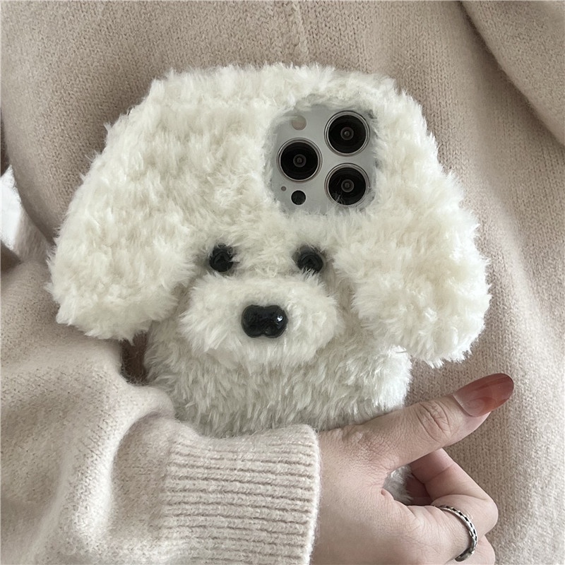 3D Teddy Dog Plush Furry Case for iPhone 16 Pro Max 15 Plus 14 Pro 13/ ...