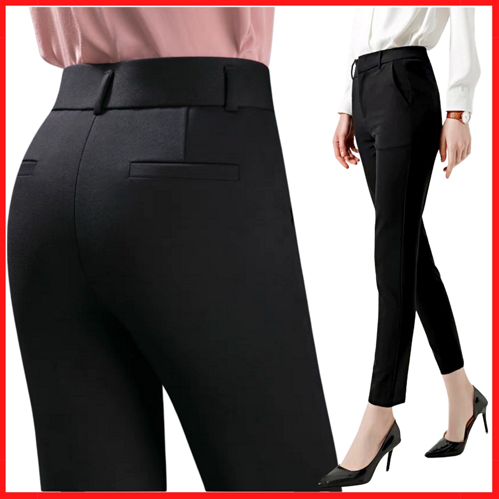 Office Black Slacks Pants PLUS SIZE 25 to 44 Pockets Stretchable Formal ...