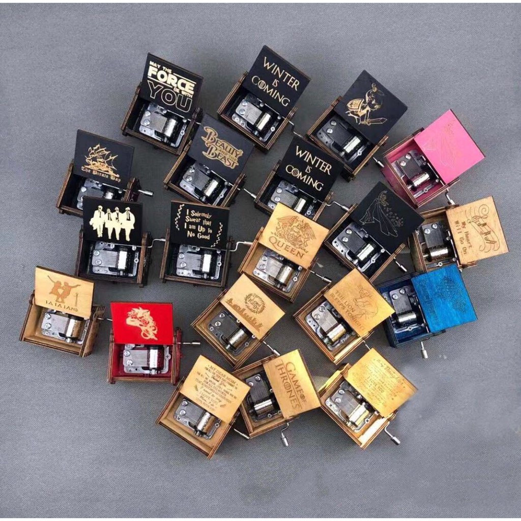 Various themed hand-cranked wooden music boxes Christmas gifts carved ...