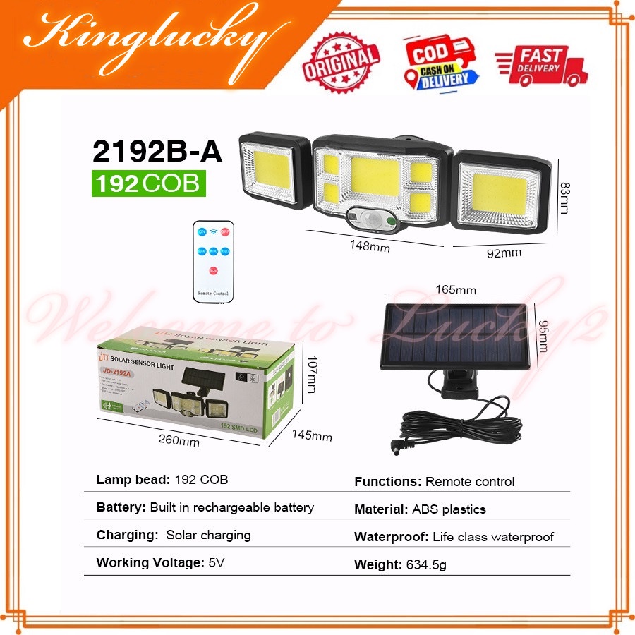 192 COB Solar Sensor Light JD 2192B Solar Lights Outdoor Motion Sensor ...