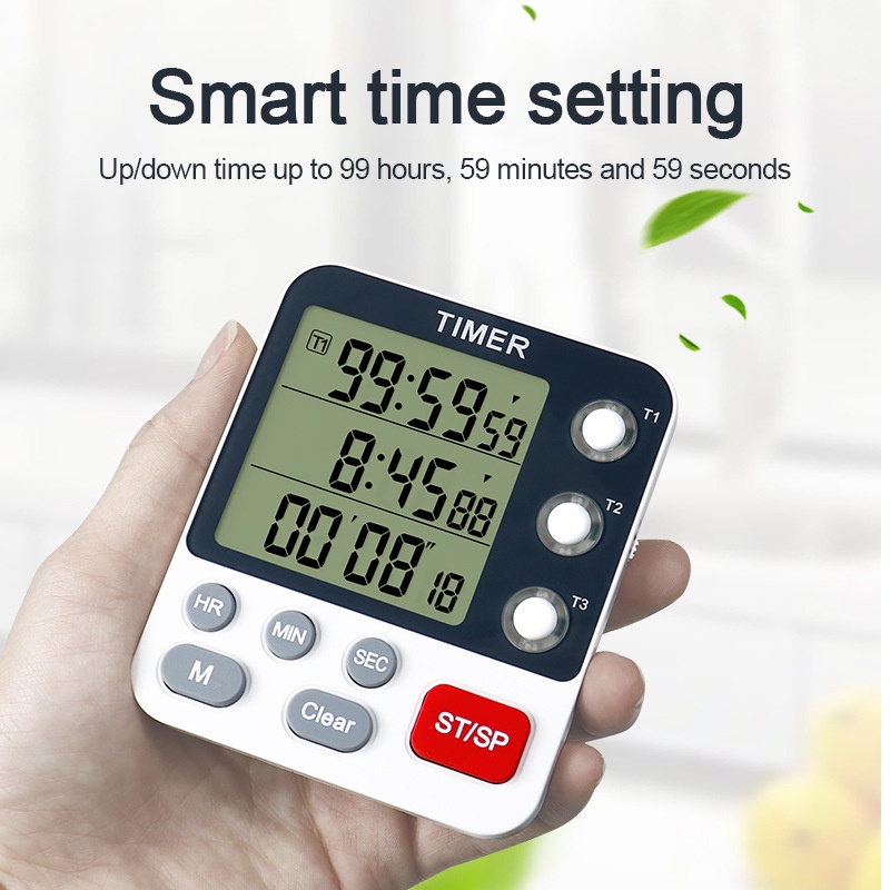 3 Channels Digital Kitchen Timer with Memory Function Count UP/Down Timer Adjustable 3 Levels ...