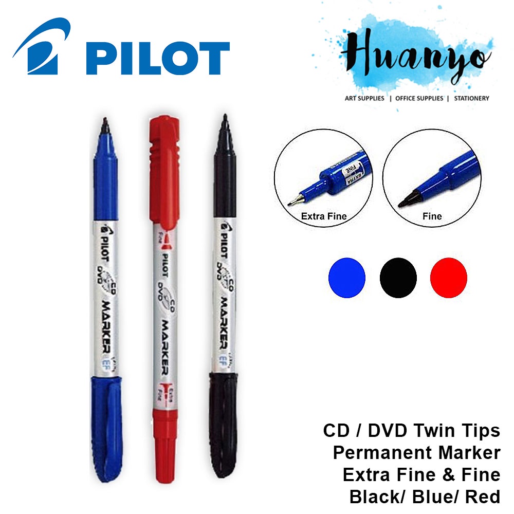 Pilot CD / DVD Twin Tip Permanent Marker Fine & Extra Fine (Black ...