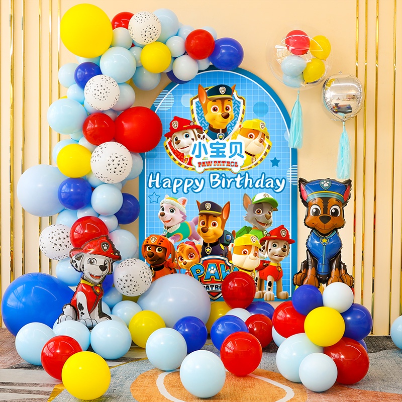56pcs PAW Patrol Theme Foil Balloons Large Paw Patrol and 32inch1-9 Blue Number Balloons Red ...