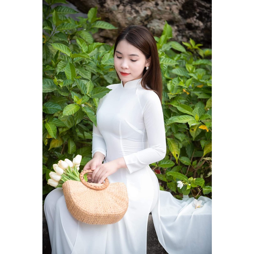 Soft and cool 2-panel white silk ao dai, student ao dai, yearbook ao dai, white ao dai for ...