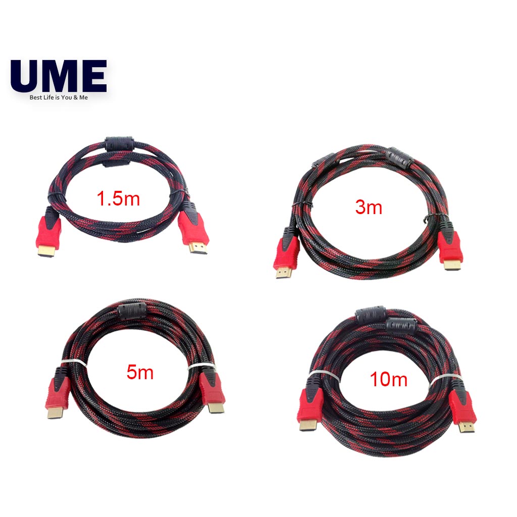 High Speed HDMI Red Cable 1.5M 3M 5M 10M 15M Full HD 1080P Braided Cord ...