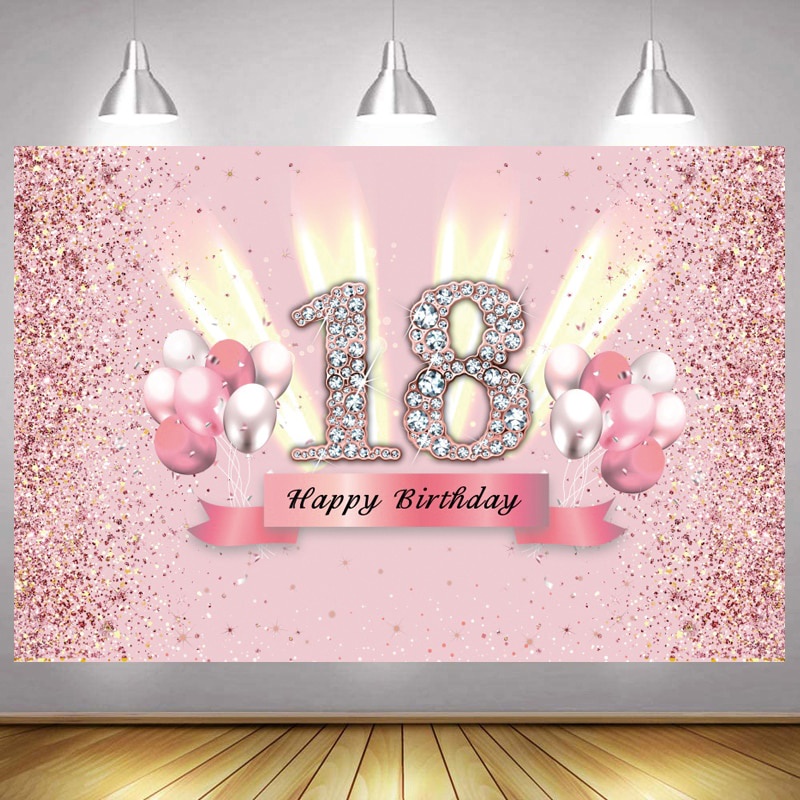 Pink 18th Photo Backdrop Girls Happy Birthday Party Balloon Rose Gold ...