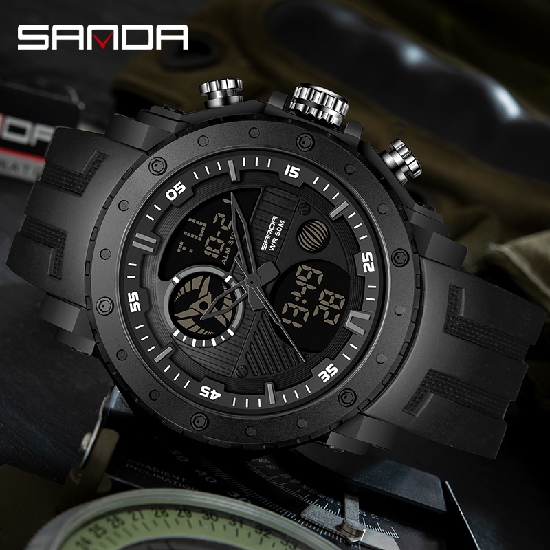 SANDA Waterproof Men Watch Digital Military Sports Multifunctional ...