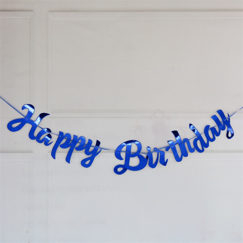 Gold Silver Blue Happy Birthday Banner Bunting Paper Birthday Party ...