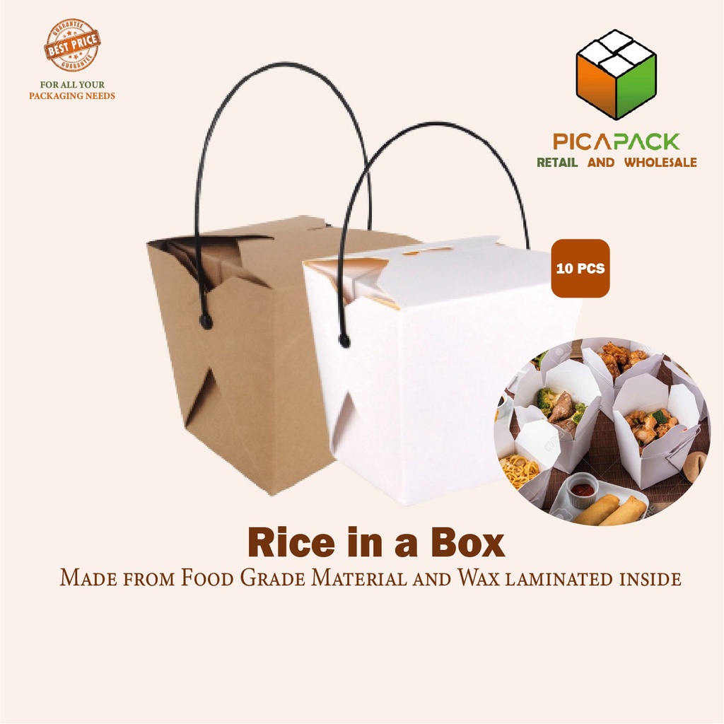 10pcs White or Kraft Brown Chinese Takeout box handle Noodles Bucket ...