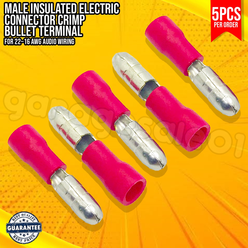 5PCS Male Insulated Electric Connector Crimp Bullet terminal for 22~16 ...