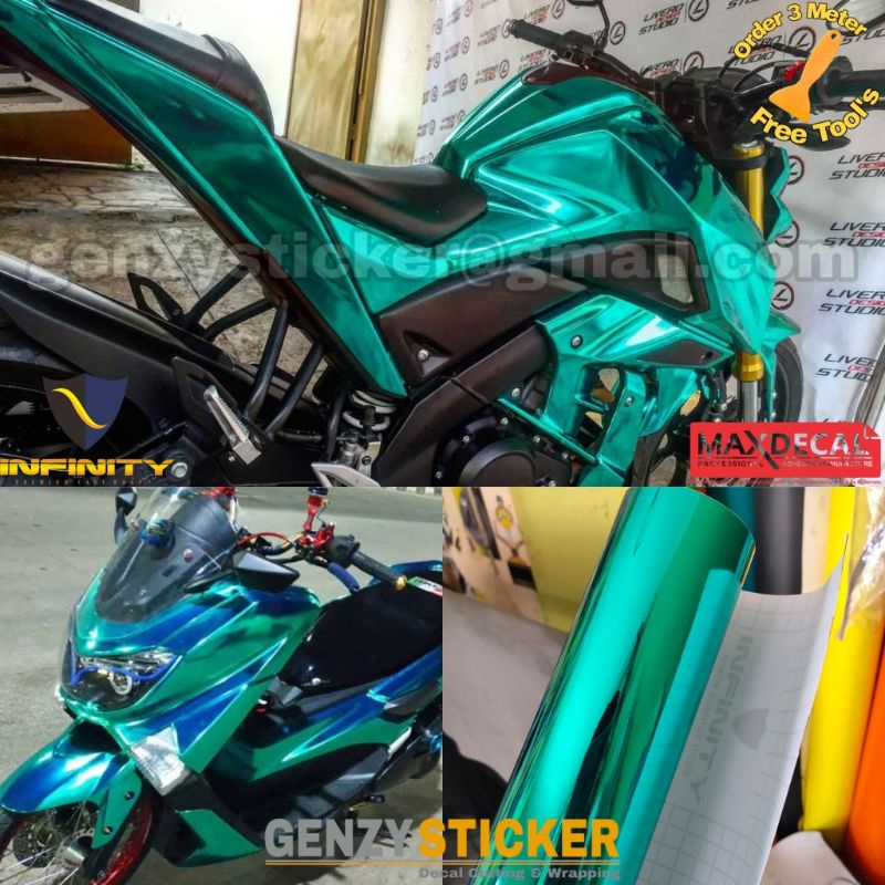 HIJAU Turquoise green metallic scotlet sticker chrome mirror sticker ...