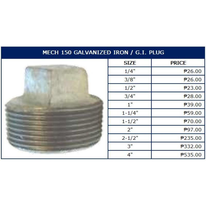 G.I. GALVANIZED IRON MALE PLUG (1 1/4", 1 1/2", 2") | Shopee Philippines