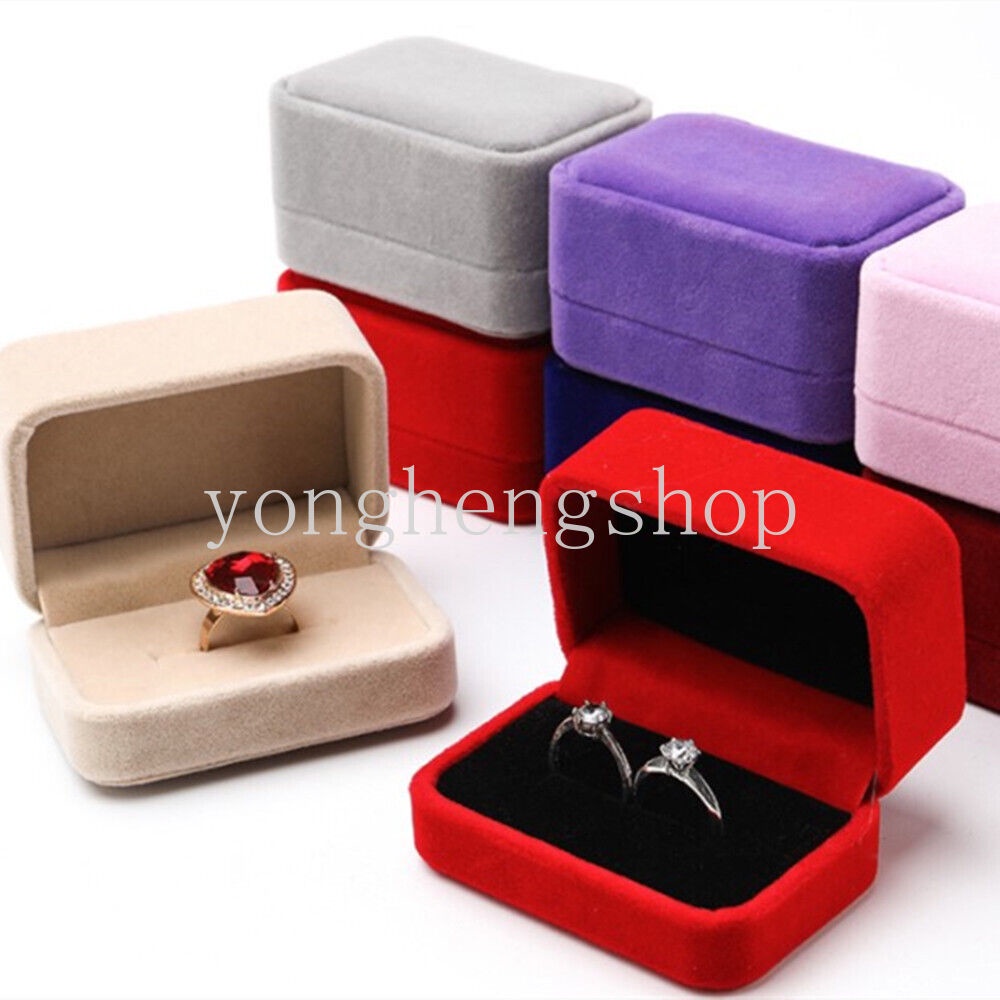 Rectangle Velvet Couple Double Ring Box Jewelry Display Earring Storage ...