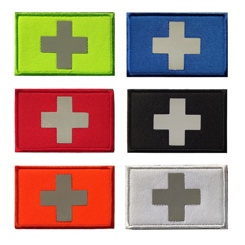 1PCS Reflective Badges Red Cross Embroidery Appliques Hook And Loop ...