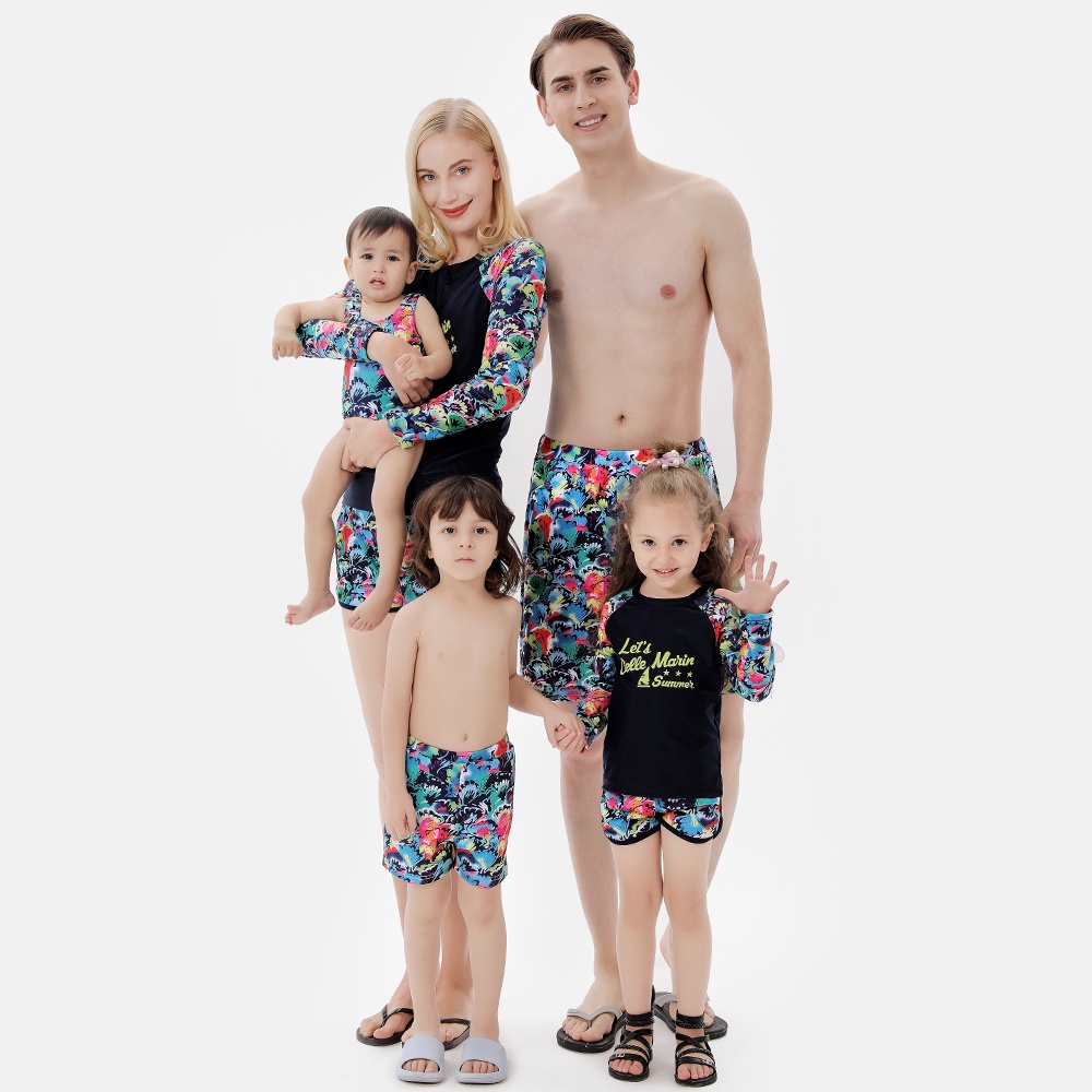 Long Sleeve Swimsuit Sun Protection Family Matching Swimwear Couple ...