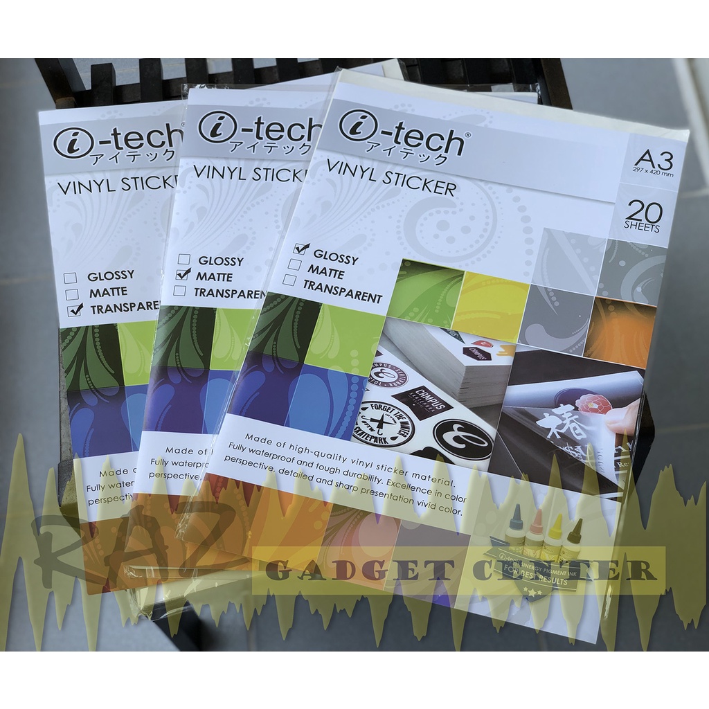 I-TECH Waterproof Printable Vinyl Sticker A3 Size 20 Sheets / Pack MATTE GLOSSY TRANSPARENT ...