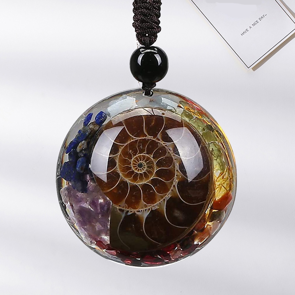 7 Chakra Natural Healing Crystal Pendant Spiral Adjustable Resin ...