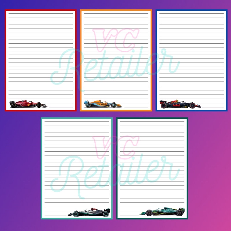 Formula 1 Themed Notepads (FERRARI, RED BULL, McLAREN, MERCEDES, ASTON ...