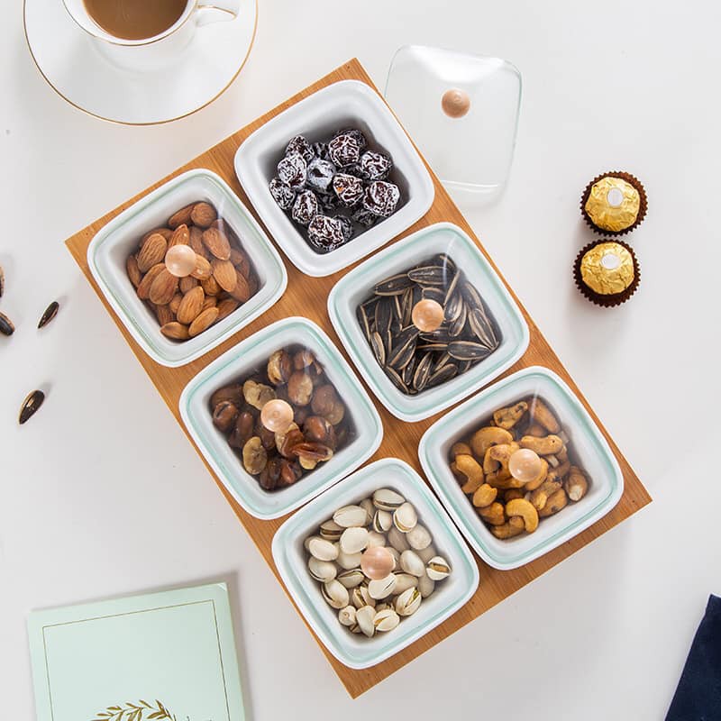Square CERAMIC TRAY WITH WOODEN RACK FOR CAKES AND FRUIT CANDY | Shopee ...