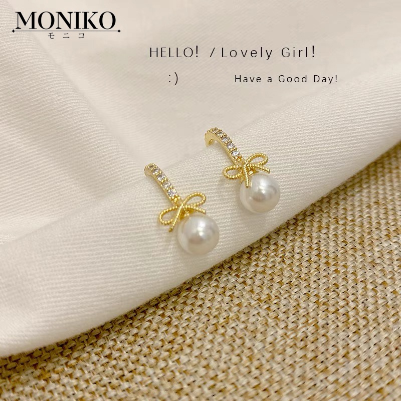 MONIKO Original Design 18k Gold Plated Bow Decorative Pearl Drop ...
