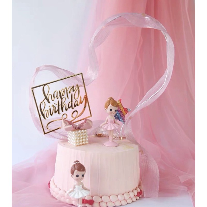 Rectangular frame gold acrylic happy birthday cake topper | Shopee ...