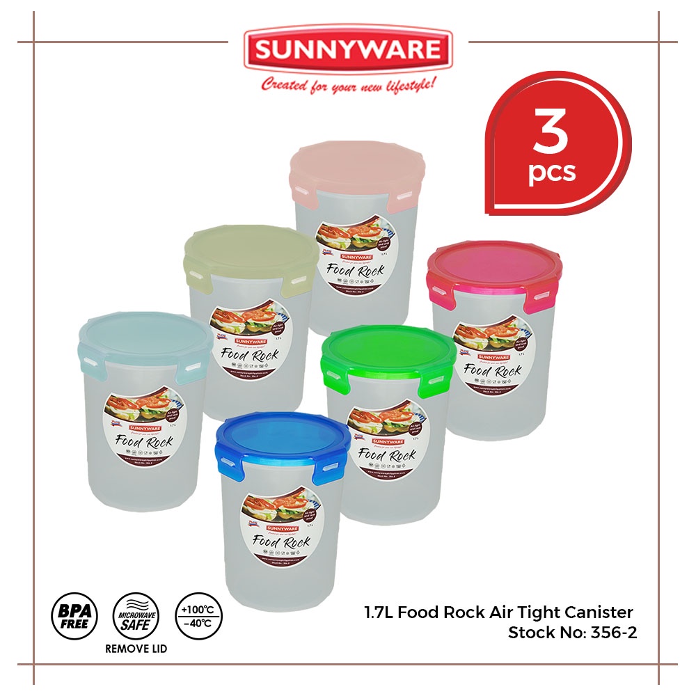 3pcs 1.7L Food Rock Air Tight Canister [Sunnyware 356-2] | Plasticware ...