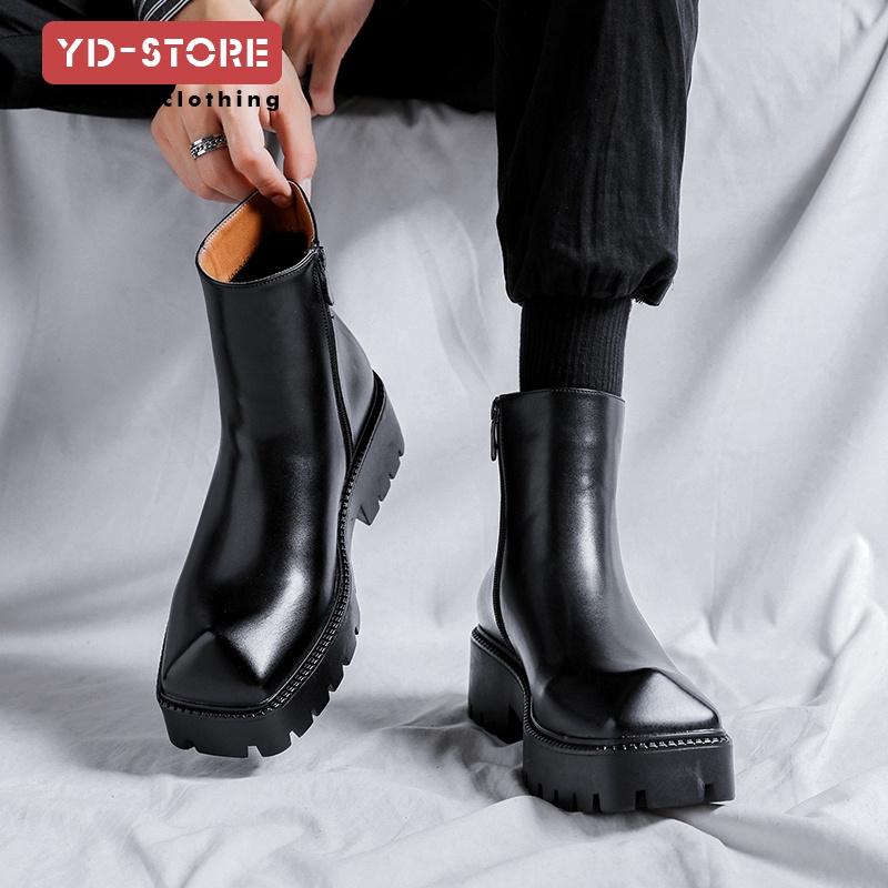 Trendy Korean Shoes For Men Original Matching Must-Have Square Toe Chel ...