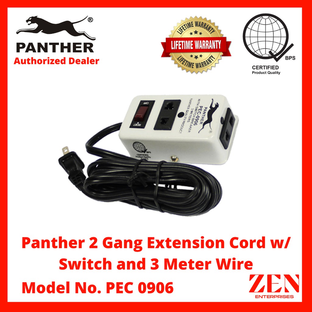 ORIGINAL Panther PEC0906 2 Gang Extension Cord w/ Switch and 3 Meter ...