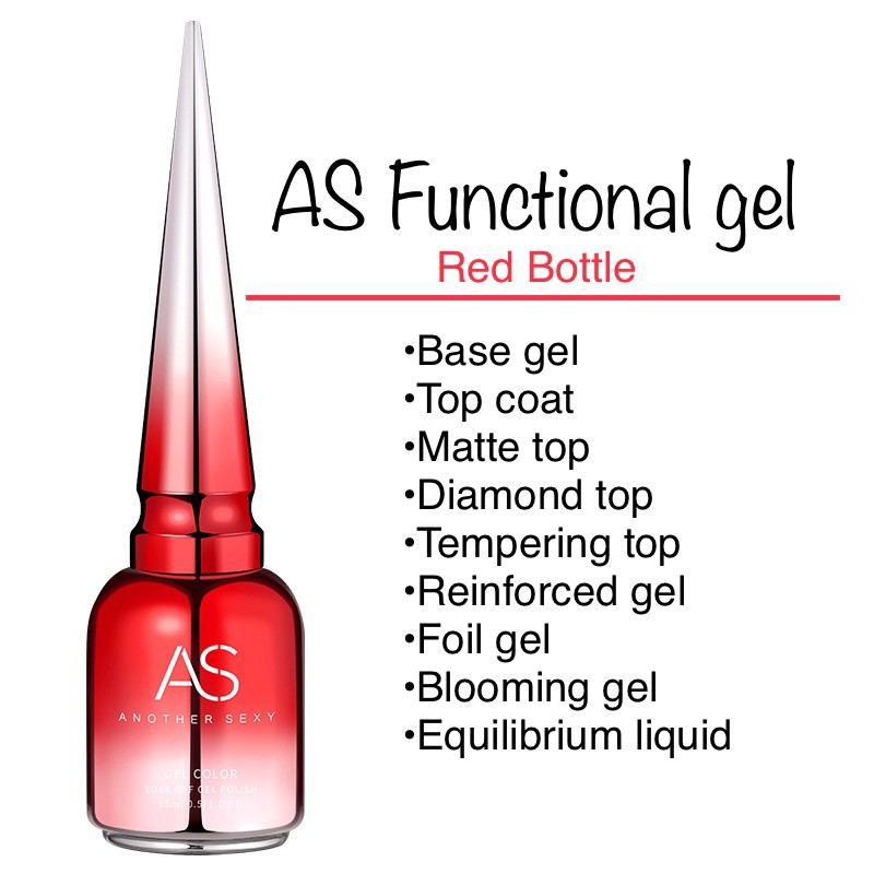 AS red bottle functional gel 15ml base matte top tempering top coat red ...