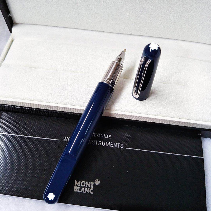 Luxury MB Mont M series roller/fountain pen blue color with silver trim ...